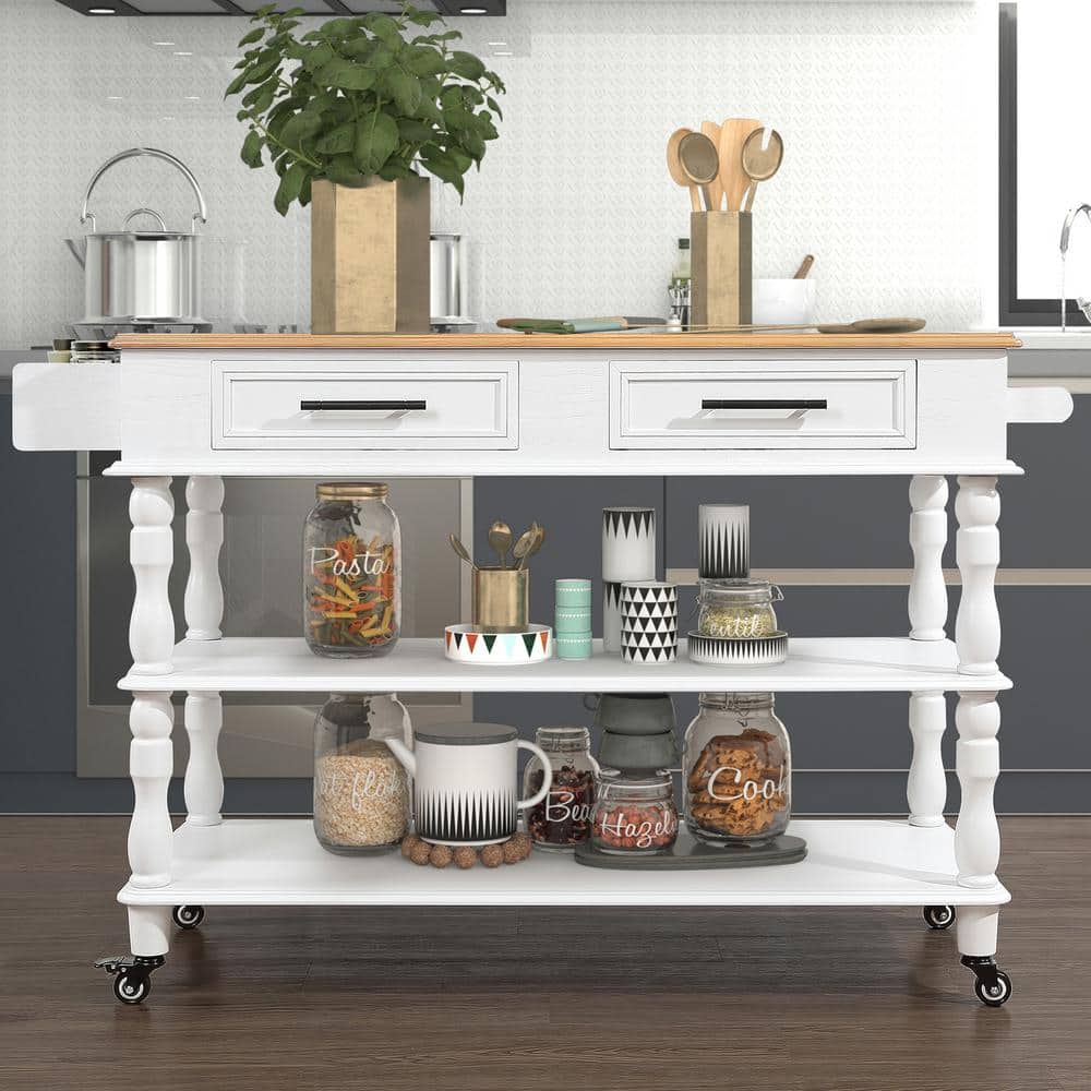 Coporesell Milk White OAK wood Kitchen Cart with Spice Rack and Towel ...