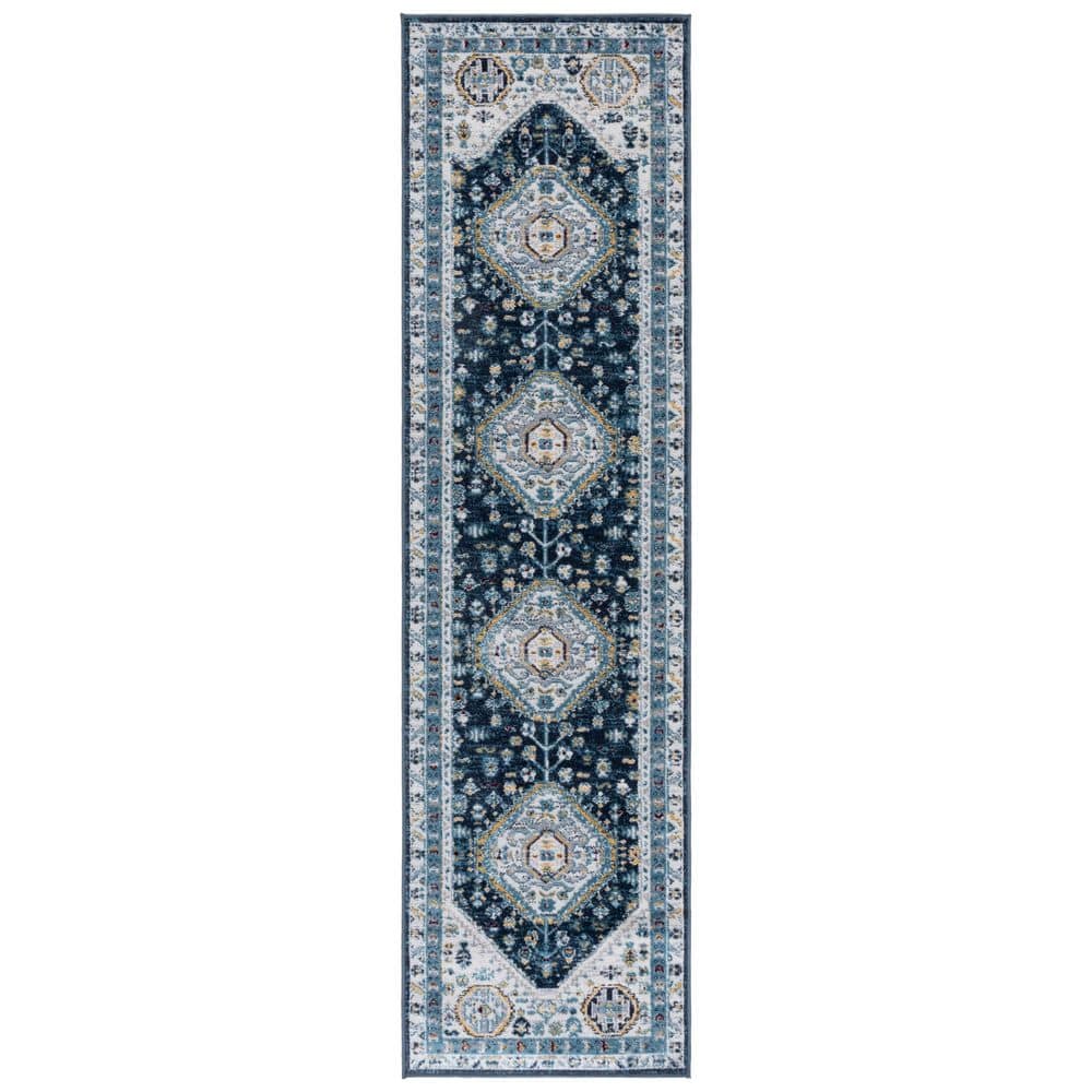 SAFAVIEH Bayside 2 ft. x 8 ft. Navy/Blue Traditional Medallion Runner ...
