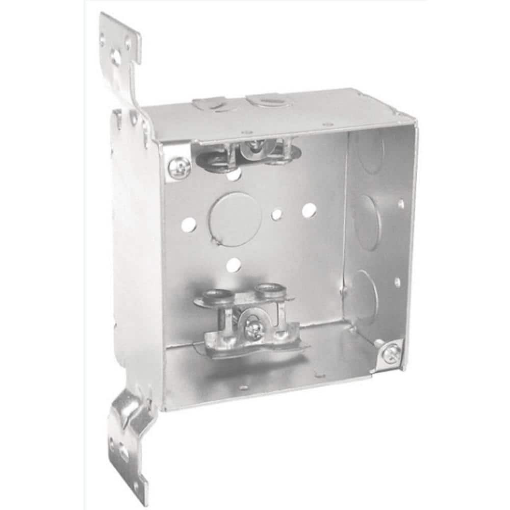 Southwire 4 in. W x 2-1/8 in. D Steel Metallic Square Box with Three 1/2 in. KO's, One CKO, MC ...
