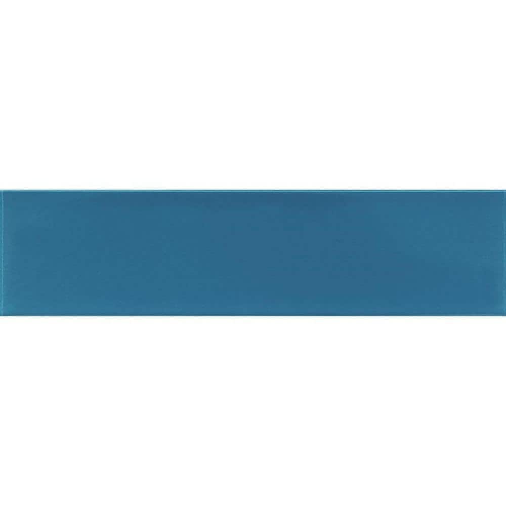Apollo Tile Colorway 4 in x 16 in Ocean Blue Glass Mosaic Polished Wall ...