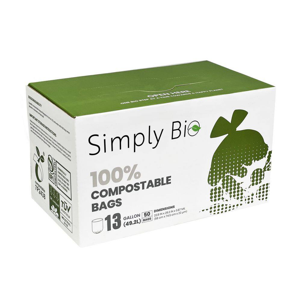 Simply Bio 13 Gal. Compostable Trash Bags with Flat Top, Eco-Friendly ...
