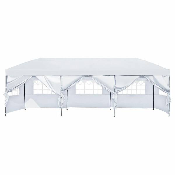 JUJABU 10 ft. x 30 ft. White Pop Up Canopy with Sidewalls and Wheeled ...
