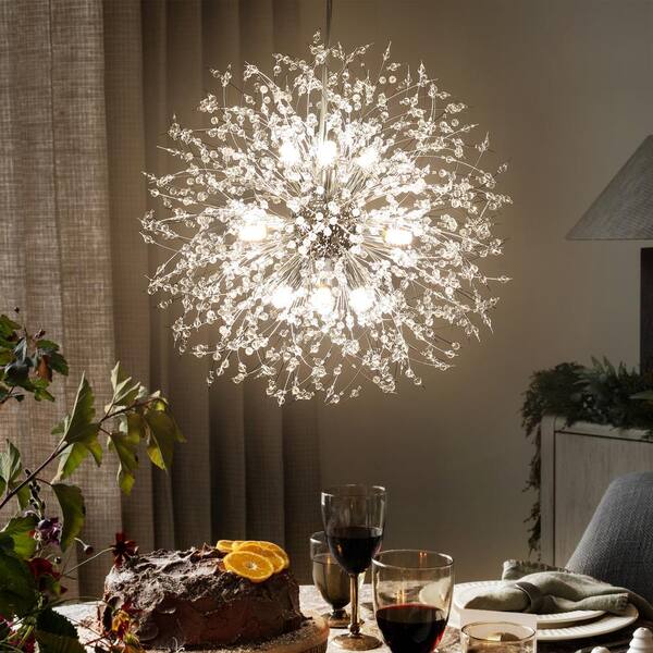 RRTYO Barton 9-Light Chrome Modern Glam Crystal Firework Pendant ...