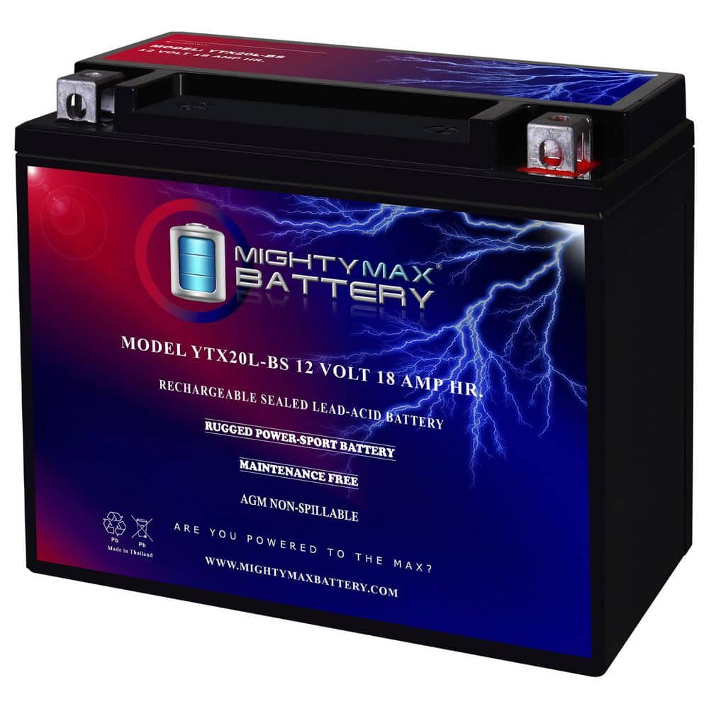 MIGHTY MAX BATTERY YTX20L-BS Replacement Battery for Deka ETX16L ETX20L ...
