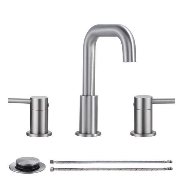 WOWOW 8 in. Widespread Double Handle Bathroom Basin Faucet with Drain ...