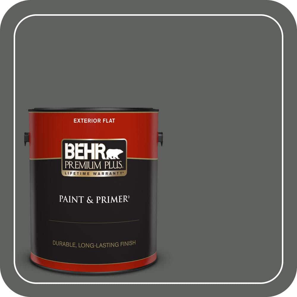 BEHR PREMIUM PLUS 1 gal. #N460-6 Hematite Flat Exterior Paint & Primer ...
