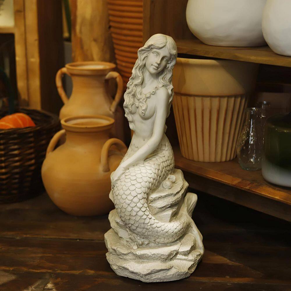 20 in. H White Resin Mermaid Garden Statue, Large Outdoor Sculpture W ...
