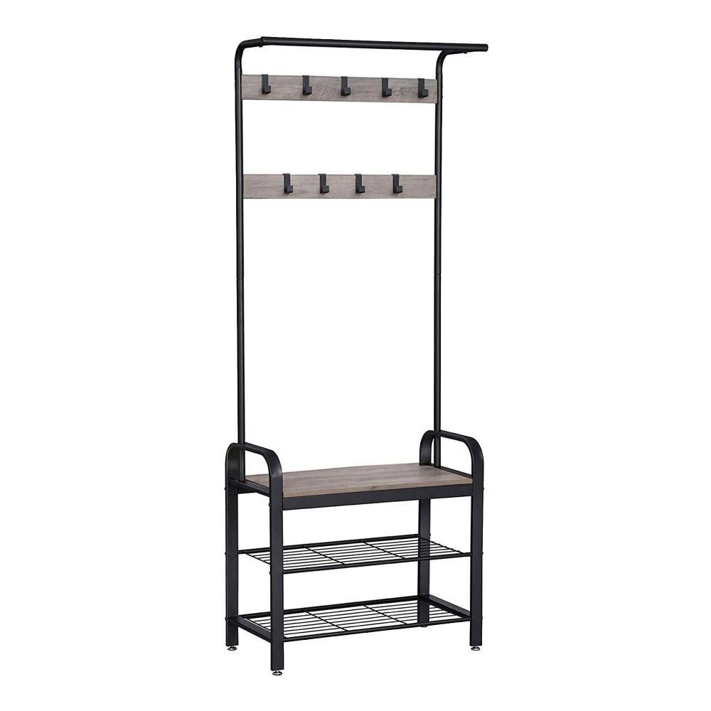 Benjara Brown and Black Frame Hall Tree with 9 Hooks BM232209 - The ...