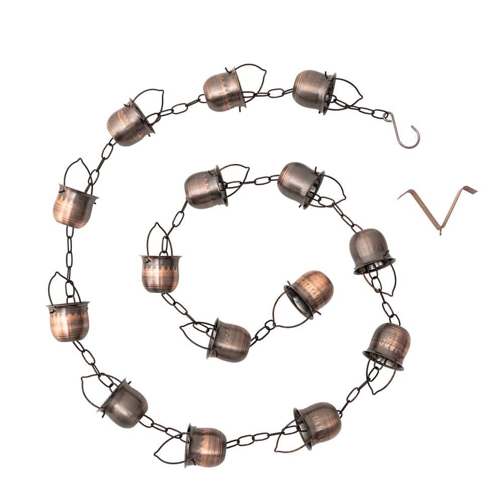 Glitzhome 8.5 ft. 15-Piece Faux Copper Cup Shaped Rain Chain with V ...