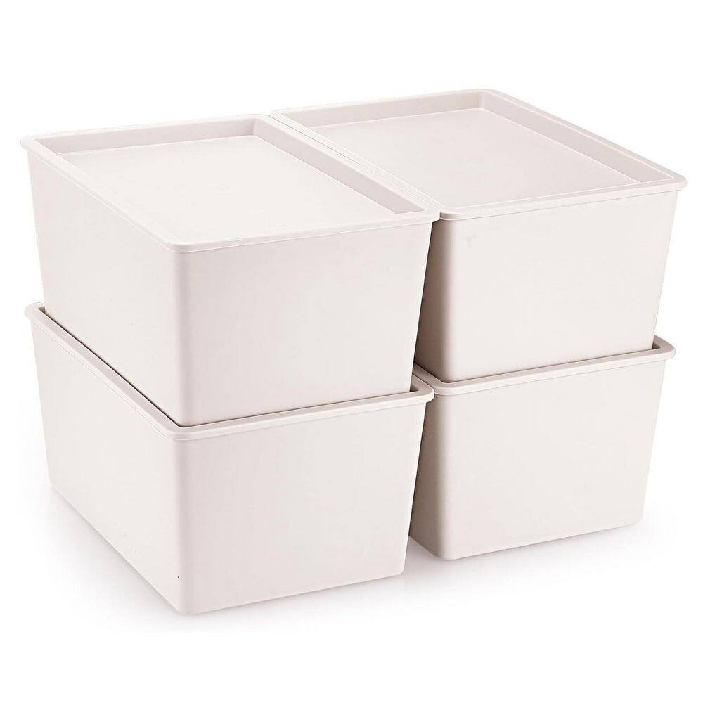 Beige 10.4 in. x 5 in. Plastic Decorative Box Set of 4 with Lid ...
