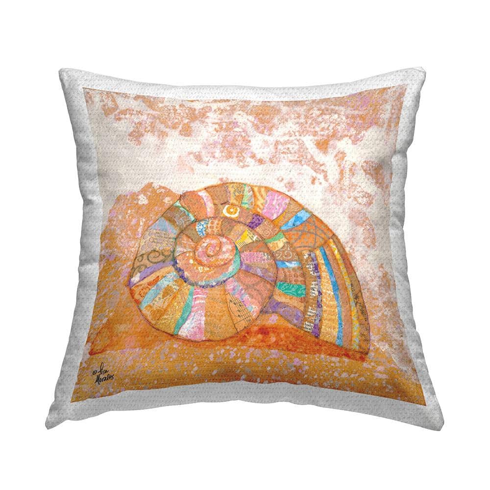 Stupell Industries Nautical Spiral Seashell Sea Life Orange Square Outdoor Throw Pillow pla-373 ...