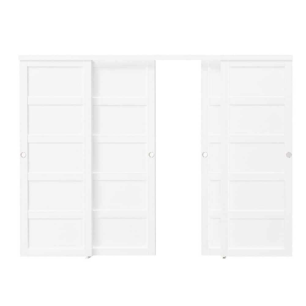 TENONER 96 in. x 80 in. 5-Panel White PVC Covering MDF Double Sliding ...