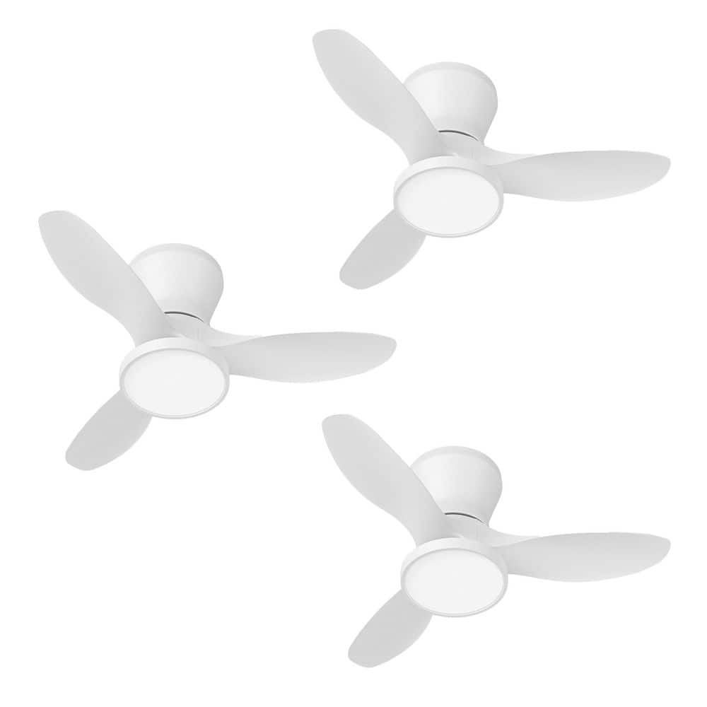 QRMOK 3-Pack 32 in. LED Indoor White Small Ceiling Fan with Light and ...