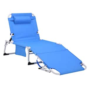 Clihome Metal Foldable Tanning Lounge Beach Chair in Blue with Face ...