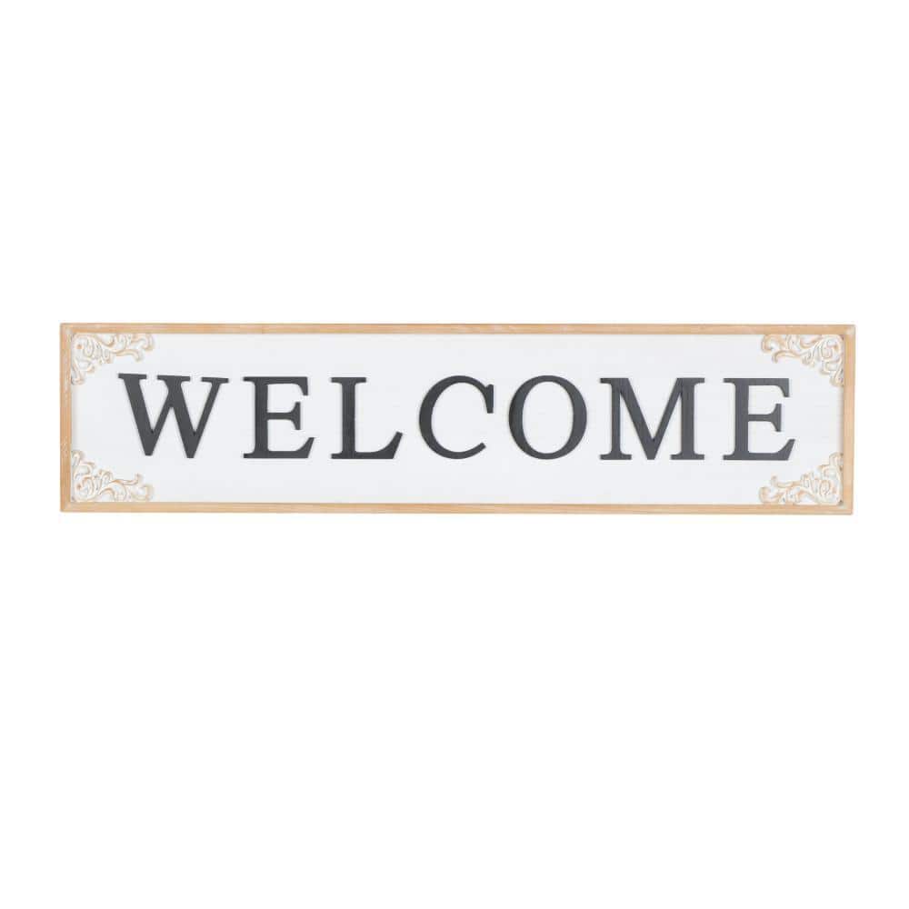 Litton Lane 11 in. x 46 in. Wooden White Welcome Sign Wall Art Decor ...