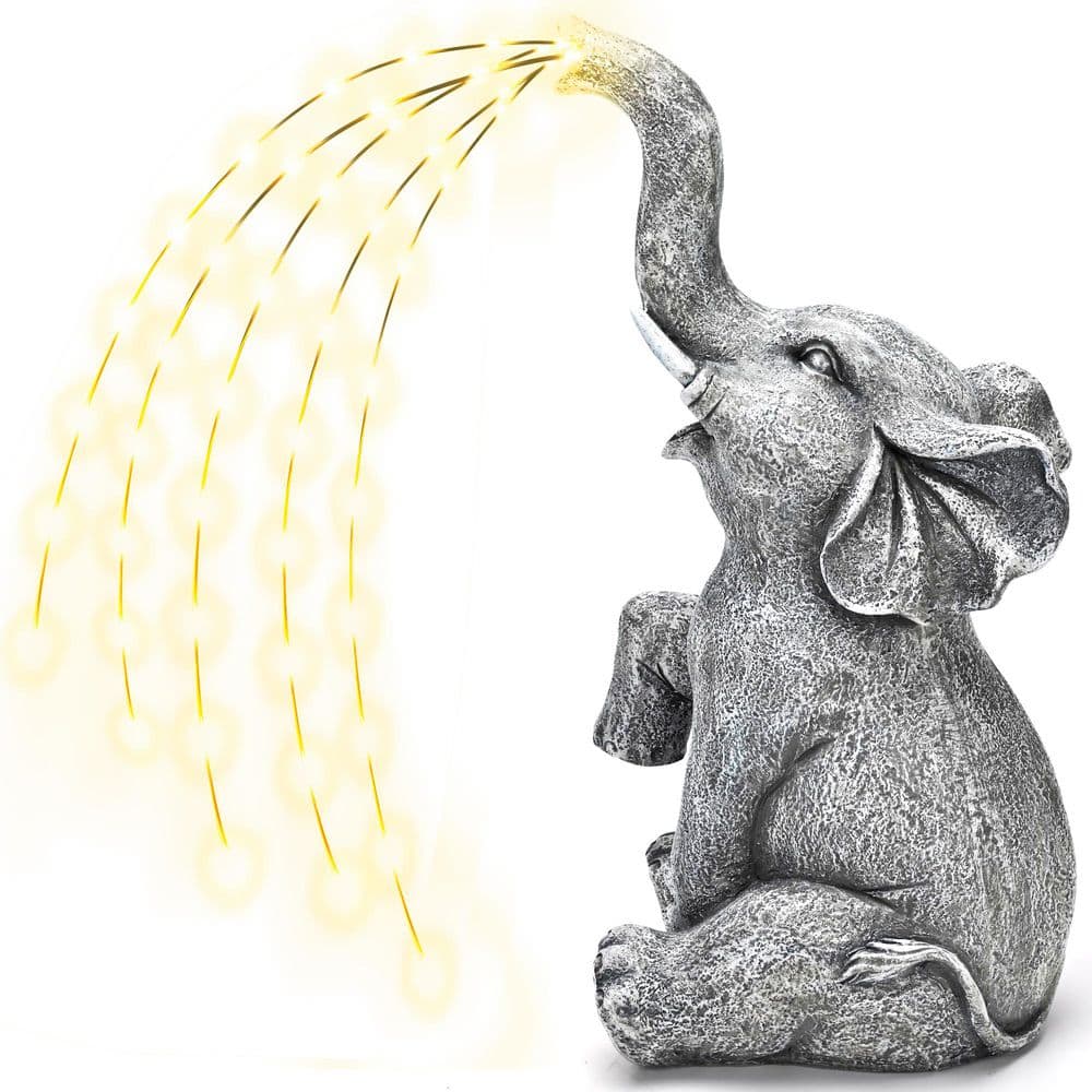 GIGALUMI Outdoor Garden Decor Solar Watering Elephant Statue with Twinkling Lights GS-DX-H10-L ...