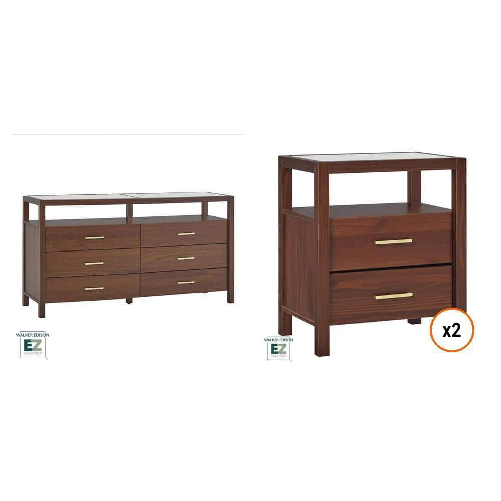 Walker Edison Furniture Company Isla Walnut Solid Wood 60 in. 6-Drawer ...