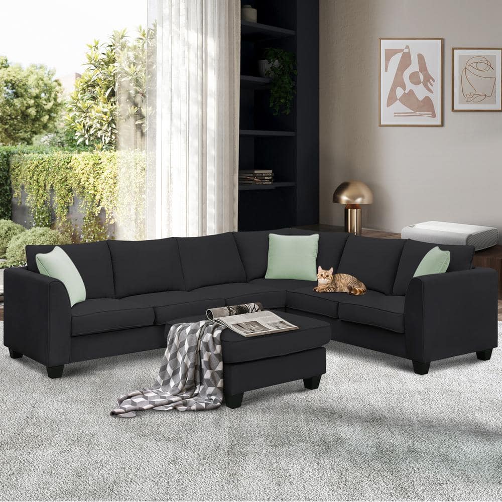 Black sectional with chaise and ottoman store