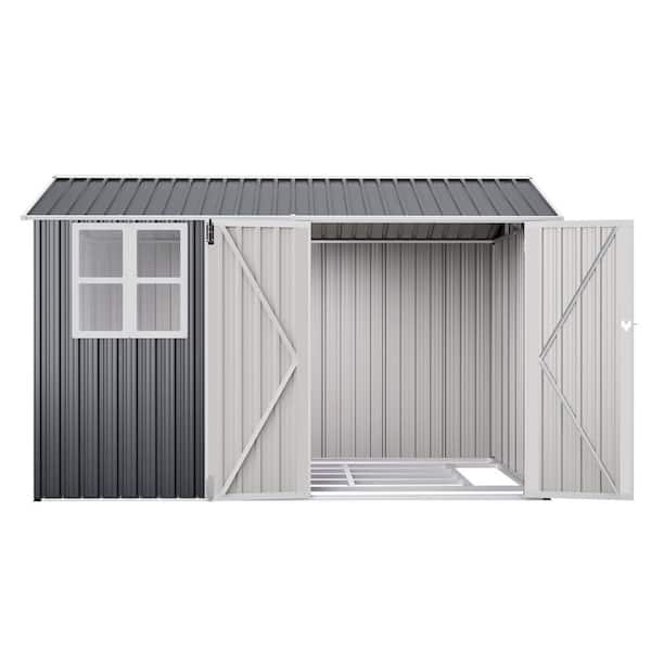 Sizzim 10 ft. W x 10 ft. D Gray Metal Storage Shed with Double Door and ...