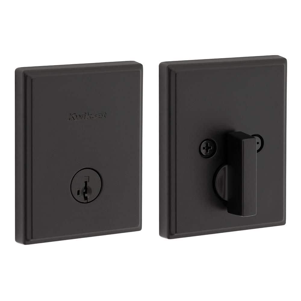 Kwikset Crosstown Matte Black Single Cylinder Low Profile Rectangle ...