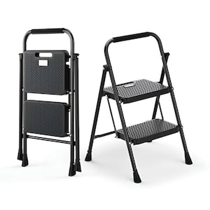 3-Step Aluminum Step Stool Ladder, Retractable Handgrip Anti-Slip Step ...