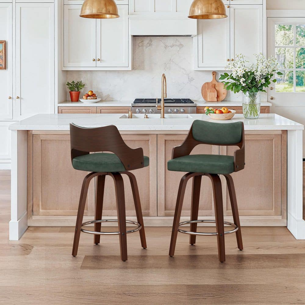 OrangeOne Gaspa 26 in. Green Premium Faux Leather Swivel Bar Stool with ...