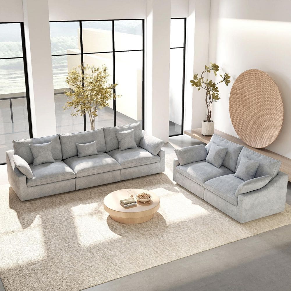 Magic Home Modular Linen Fabric Pine Wood Cloud Living Room Set 2 ...