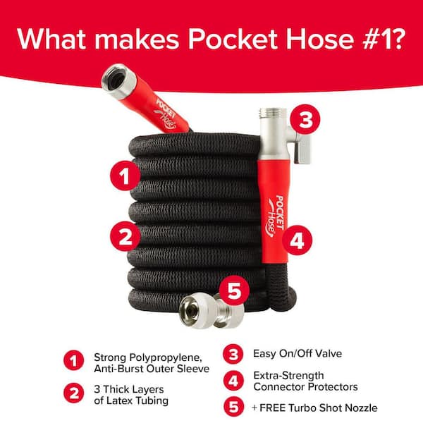 Pocket Hose Silver Bullet 2.0 Expandable Garden Hose 3/4 in. x 50 ft ...