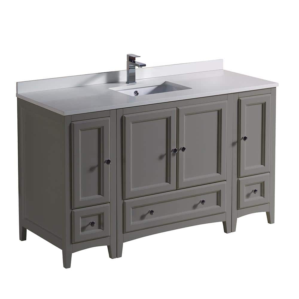 Fresca Oxford 54 in. Traditional Bathroom Vanity in Gray with Quartz ...
