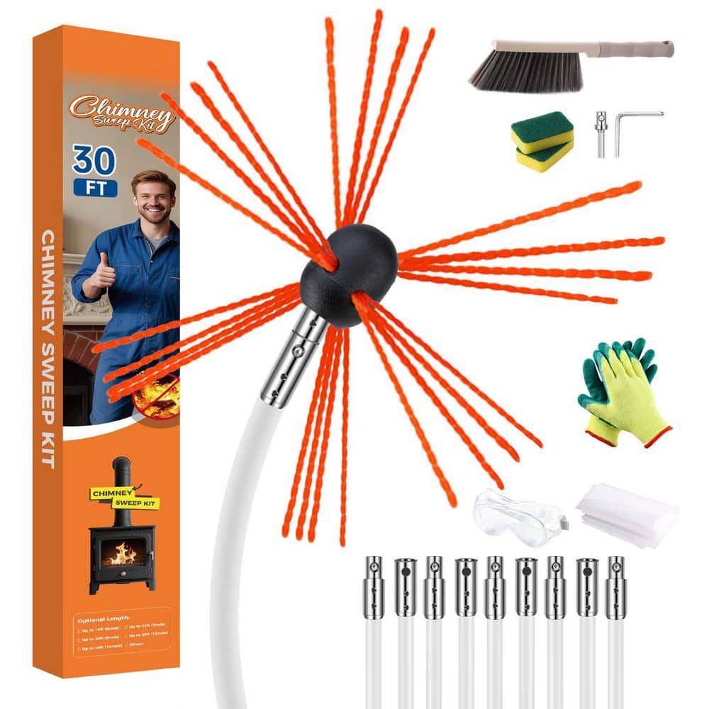 SenQWFa 30 ft. Chimney Sweep Kit with 9-Flexible Rods and Brush, Nylon ...