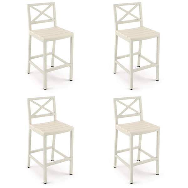 LUE BONA Humphrey 26 in. Beige Aluminum Plastic Outdoor Bar Chairs ...