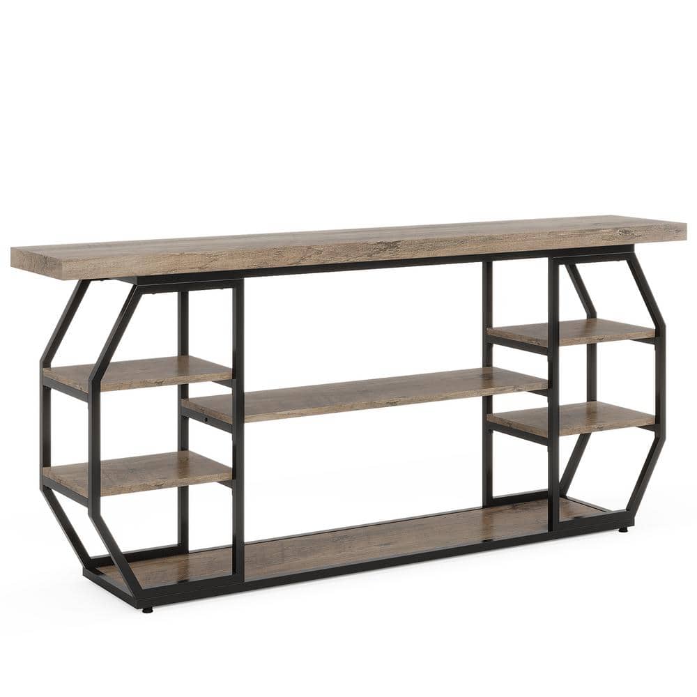 BYBLIGHT Turrella 71 in. Gray Rectangle Engineer Wood Console Table ...
