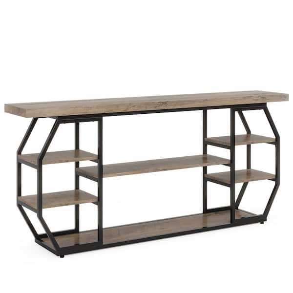 BYBLIGHT Turrella 71 in. Gray Rectangle Engineer Wood Console Table ...