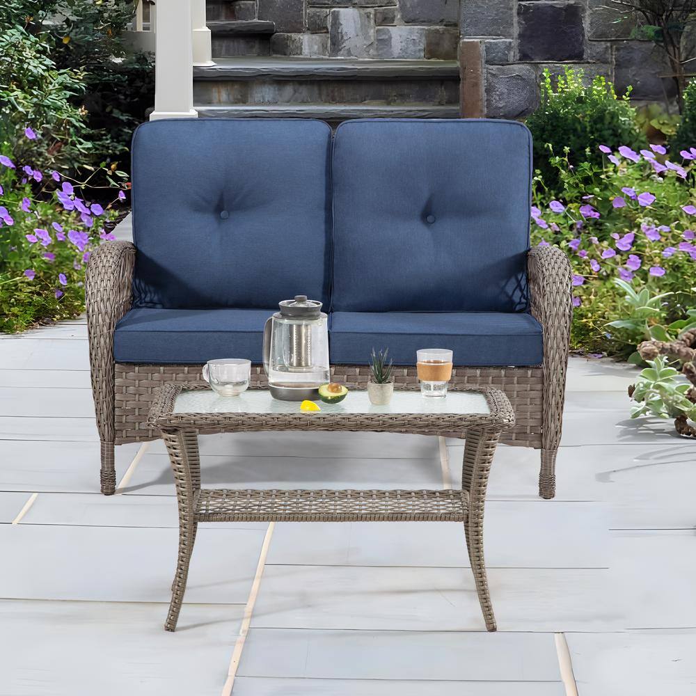 Gardenbee 2-Piece Wicker Outdoor Patio Loveseat Conversation Set with ...