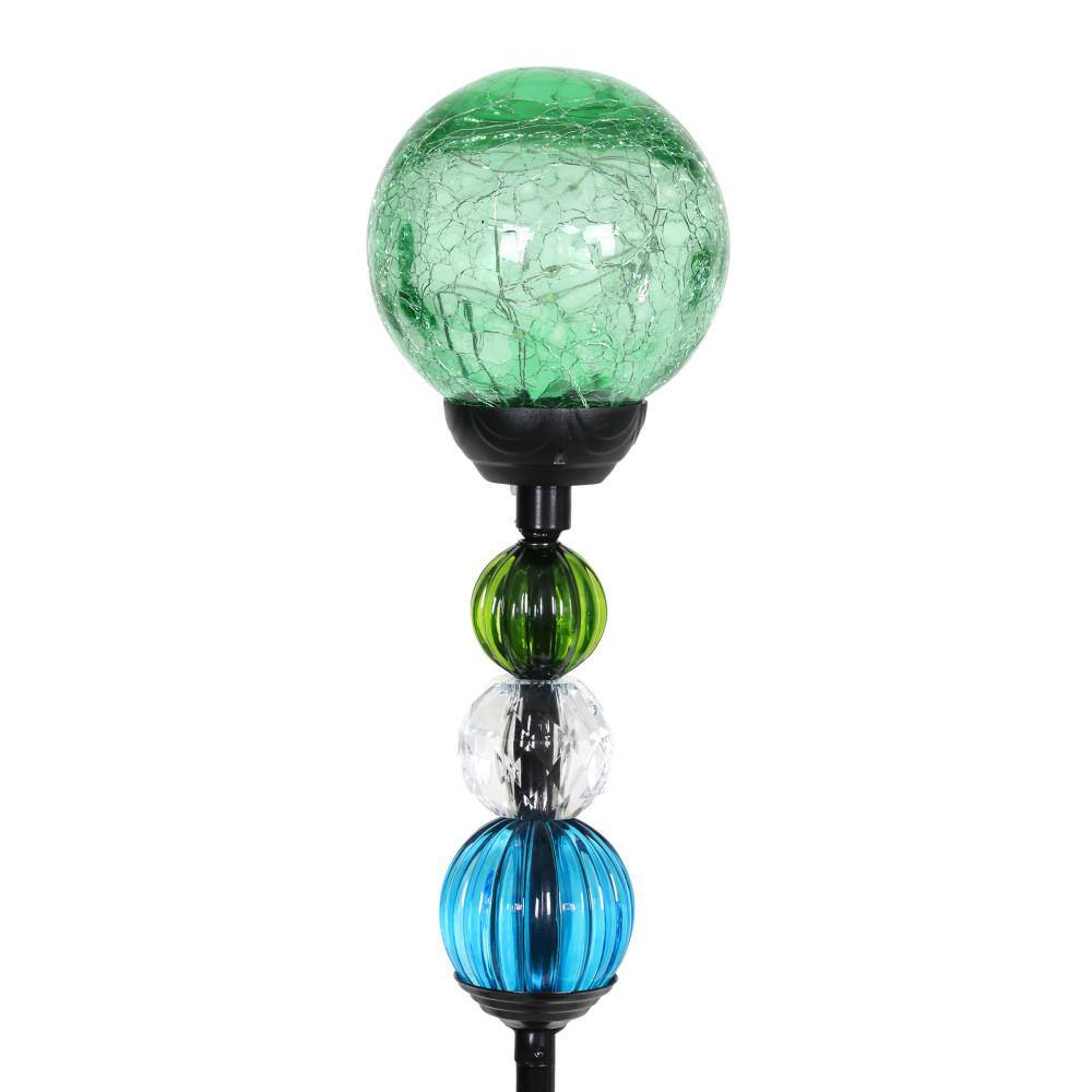 Exhart Solar Crackle Ball and Bead 2.46 ft. Green Metal Garden Stake ...
