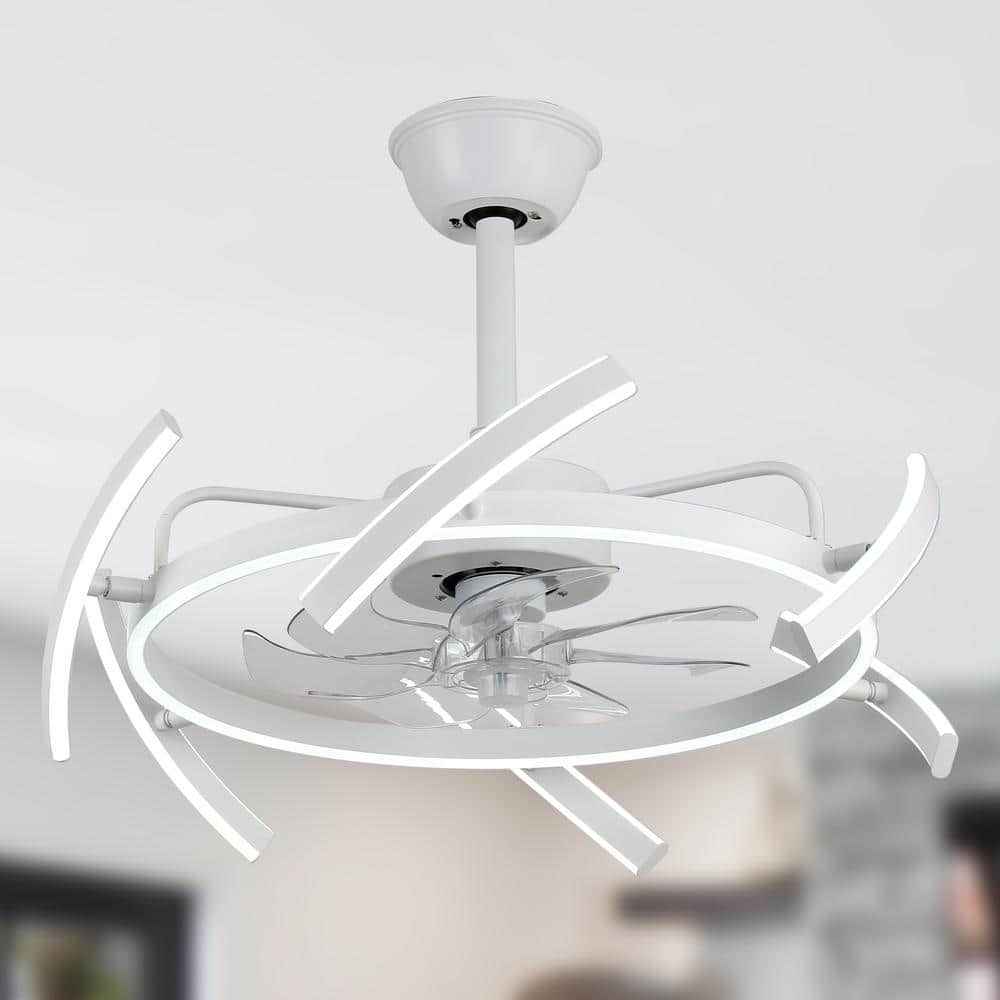 Bella Depot 24 in. Indoor White Dimmable Ceiling Fan with LED Light and ...