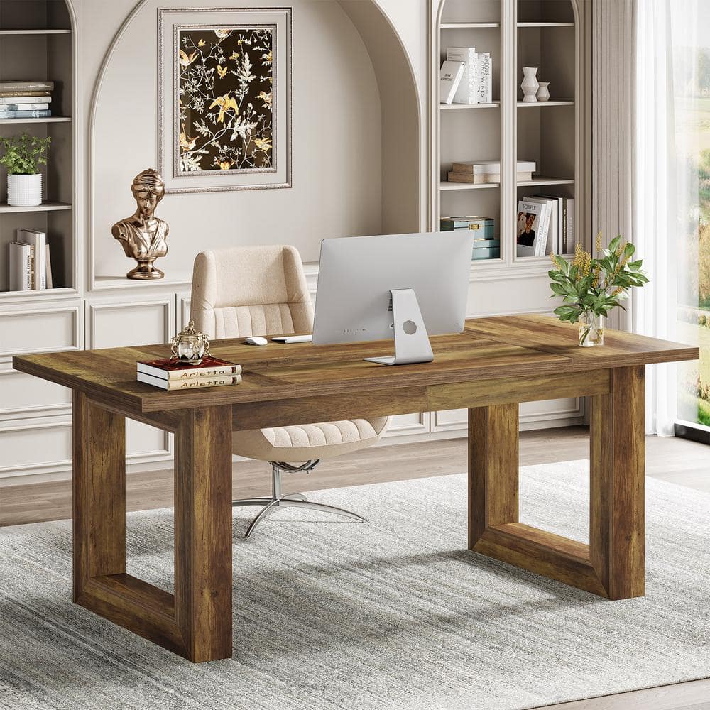 BYBLIGHT Moronia 63 in. Rectangle Executive Desk Brown Wood Computer ...