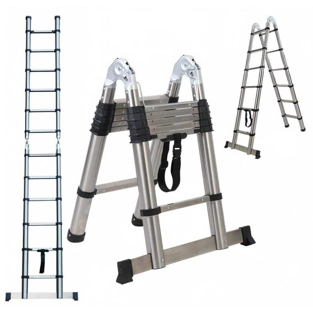 WRIGHTMASTER 16.5 ft. Stainless Steel Extension Ladder with 2-Triangle ...