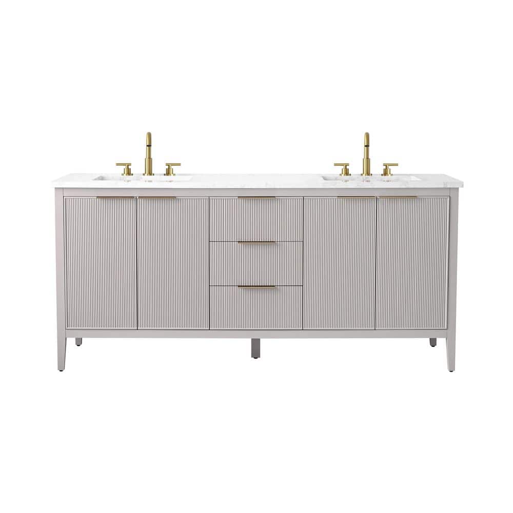 SUDIO Emma 72 in. W Bath Vanity in Taupe with Engineered Stone Top in ...
