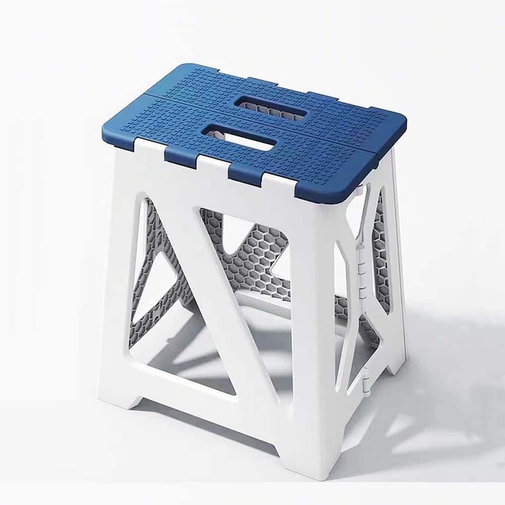 N/A. 12.6 in. W Foldable Anti-Slip Plastic Shower Stool in Blue for ...