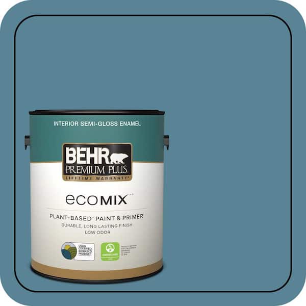 BEHR PREMIUM PLUS 1 gal. #S480-5 Blue Moon Bay Semi-Gloss Enamel EcoMix ...