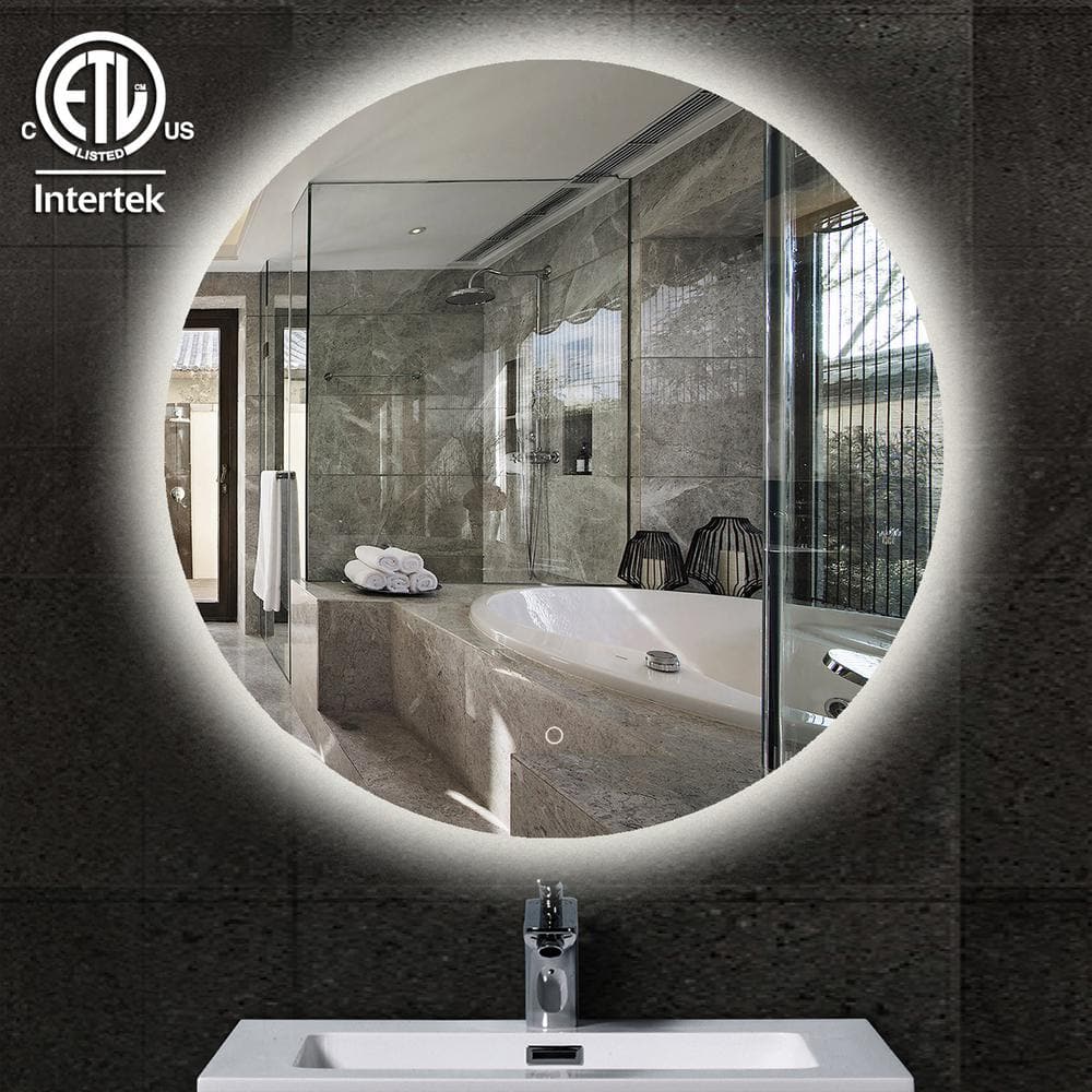 HOMLUX 24 in. W x 24 in. H Round Frameless LED Light with Anti-Fog Wall ...