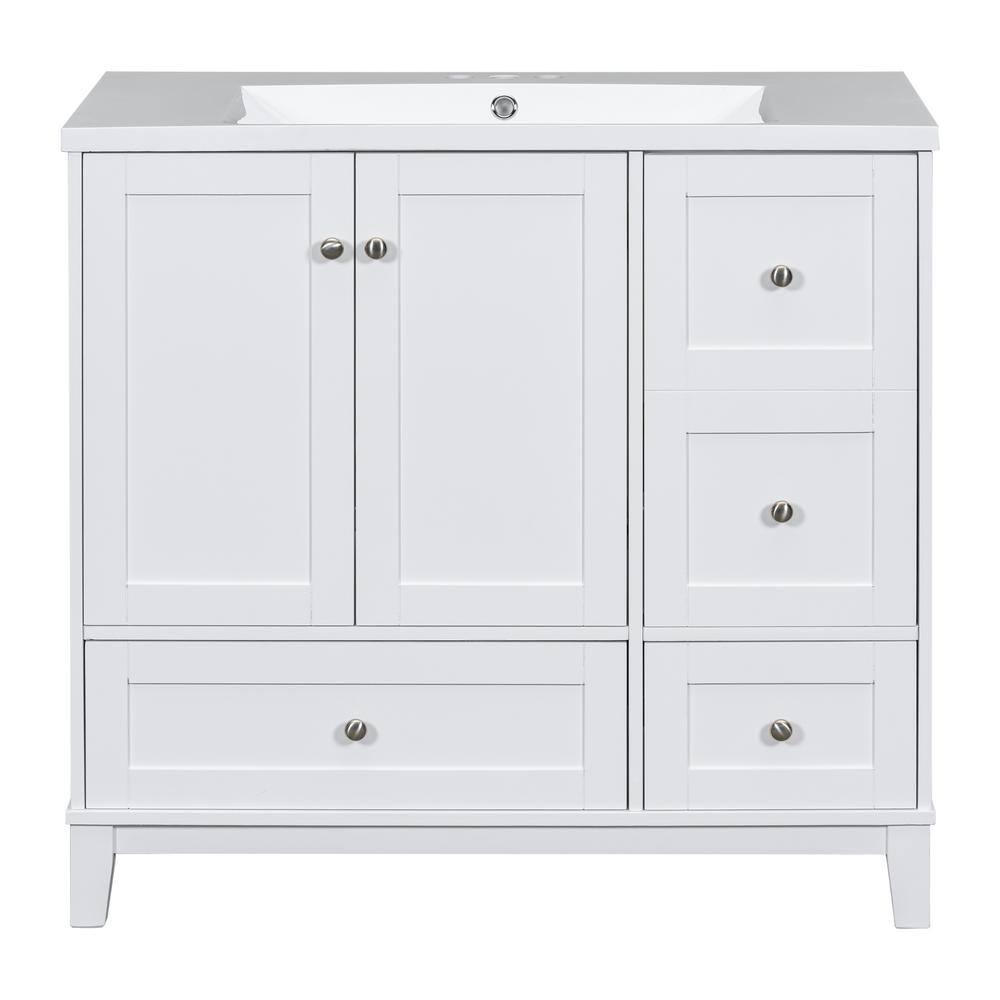 36 in. W x 18 in. D x 34 in. H Freestanding Bath Vanity in White with ...