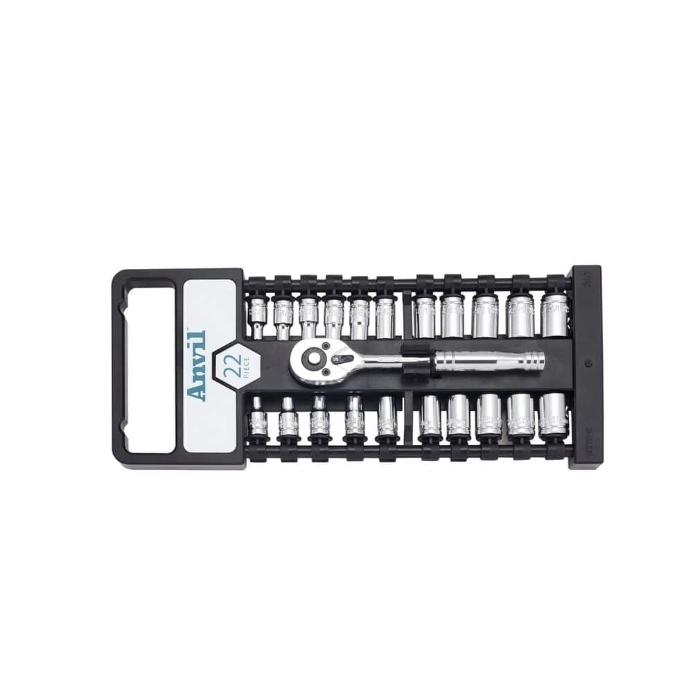 Anvil 22-Piece 1/4 in. Drive SAE/Metric Ratchet and Socket Set Anvil-UJ ...