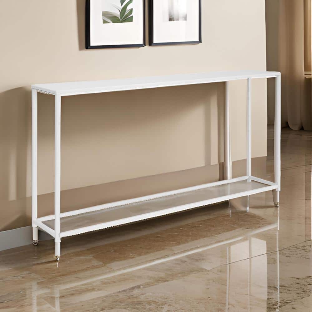 Benjara 10 in. White Rectangle Metal Console Table with Rectangular Top ...