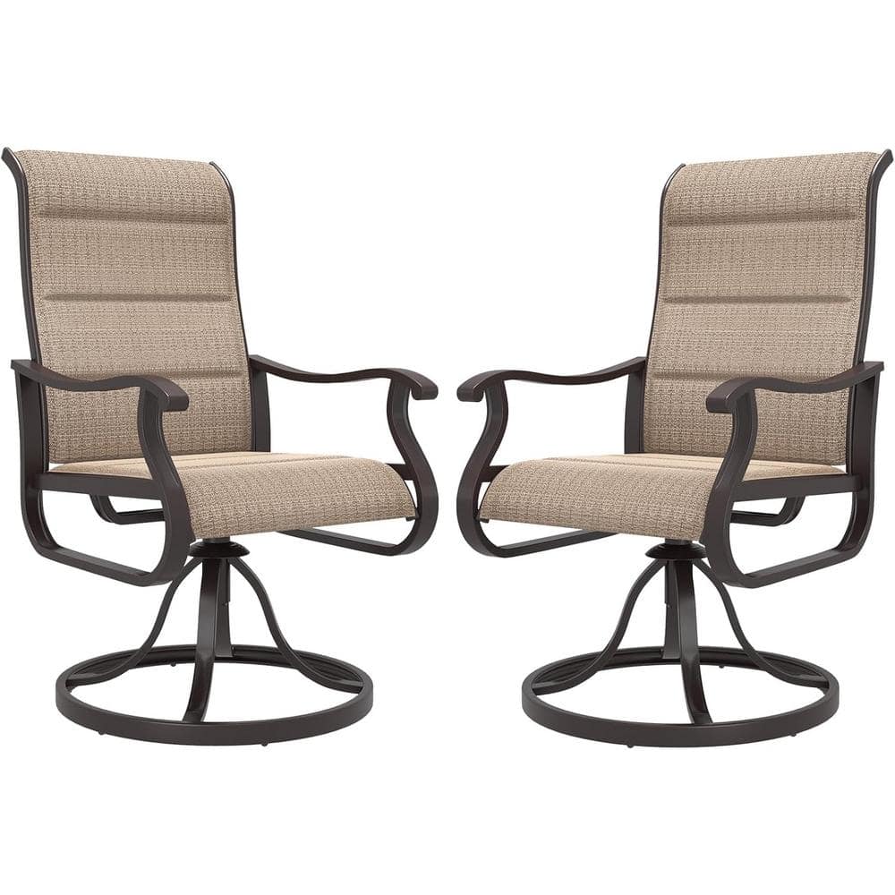 Primehome Gray Swivel Textile Metal Patio Outdoor Dining Chair (2-Pack ...
