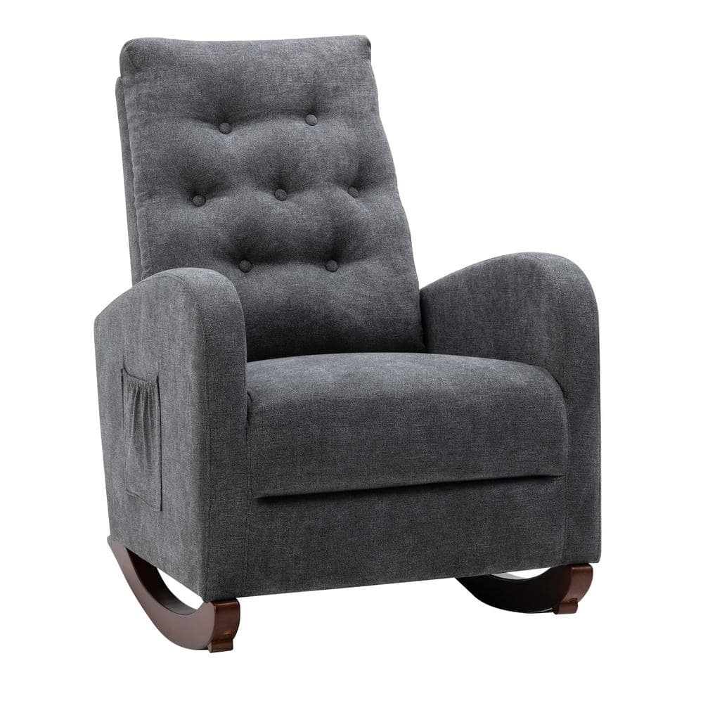 Tatahance Dark Gray Velvet Fabric Padded Seat Rocking Chair with High ...