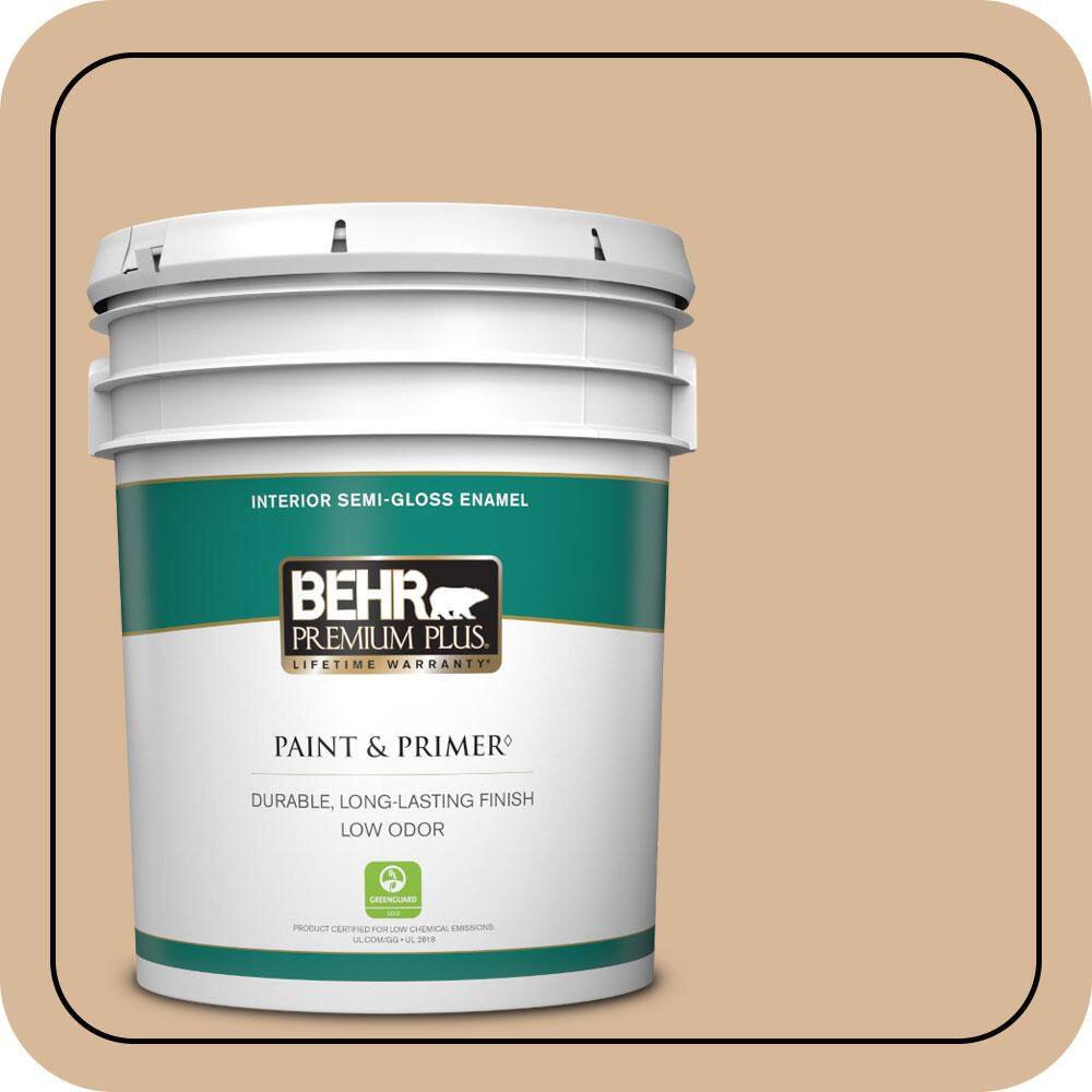 BEHR PREMIUM PLUS 5 gal. #S260-3 Dusty Gold Semi-Gloss Enamel Low Odor ...