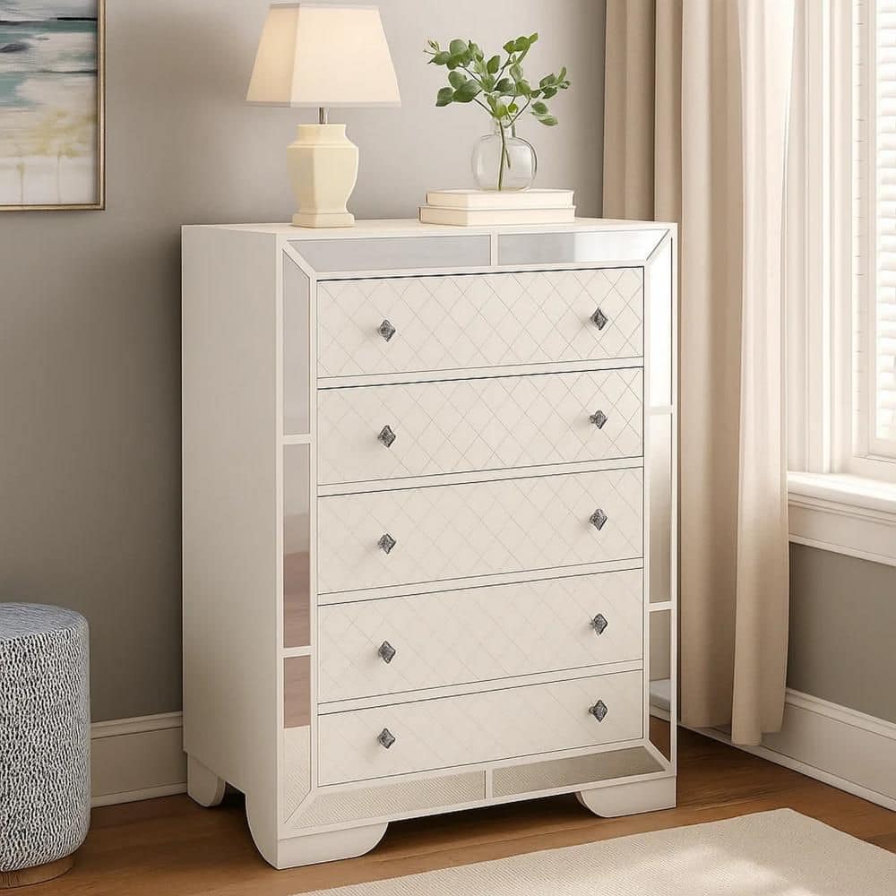 Benjara Athon Ivory 5-Drawer 17 in. Wide Chest of Drawers BM341081 ...