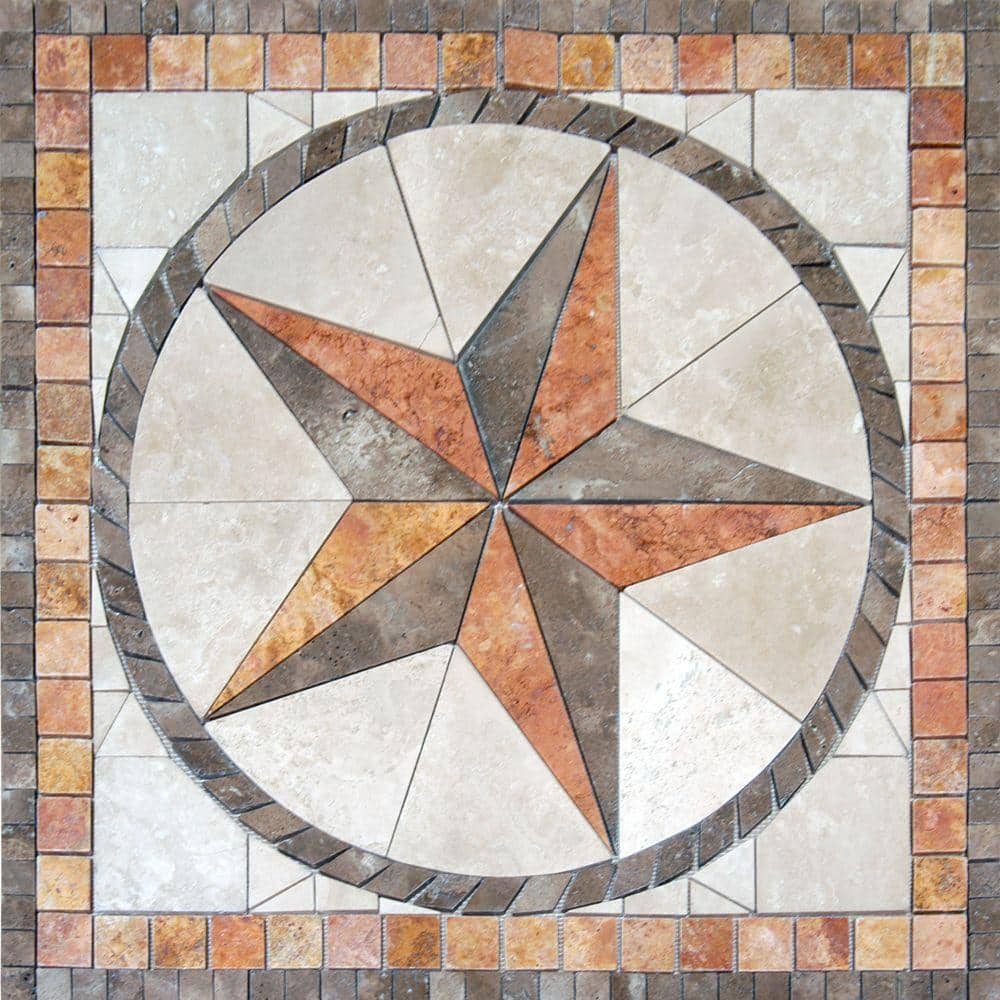 Lone Star Medallion 36 in. x 36 in. Travertine Floor and Wall Tile SMOT ...